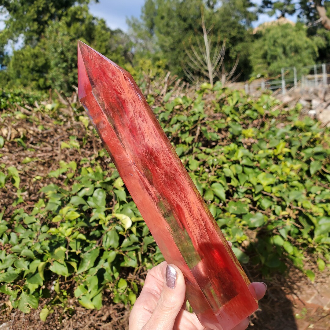 Red Quartz Smelting Stripes See Through Crystal Tower W/ Inclusion ...