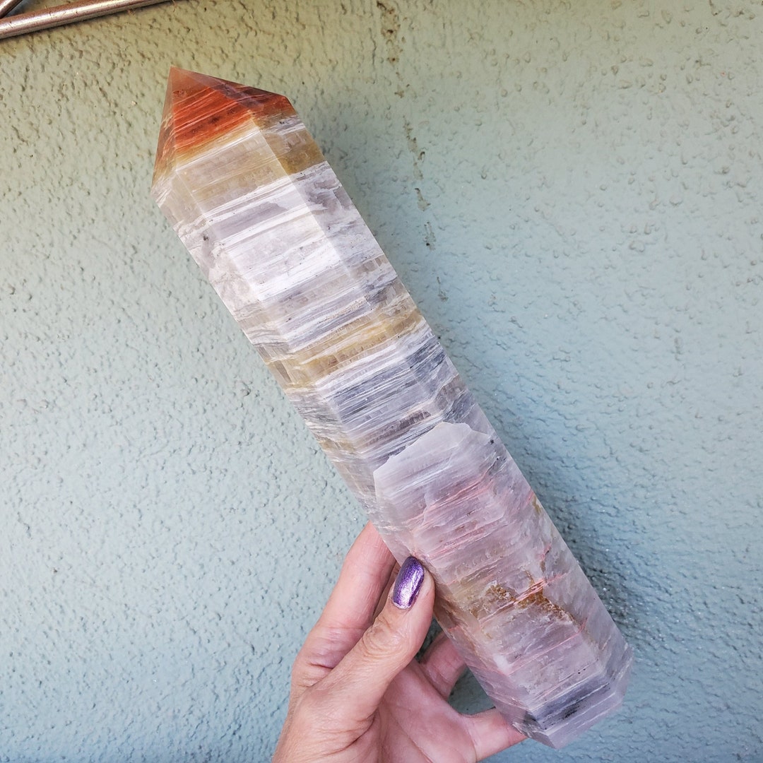 Rare Five Color Pastel Banded Large Calcite Crystal Tower 1020 Gram ...
