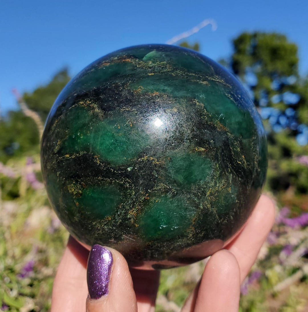 Emerald Gemmy Green Crystal Sphere | A Grade | 682 Grams | 78mm | 1lbs ...