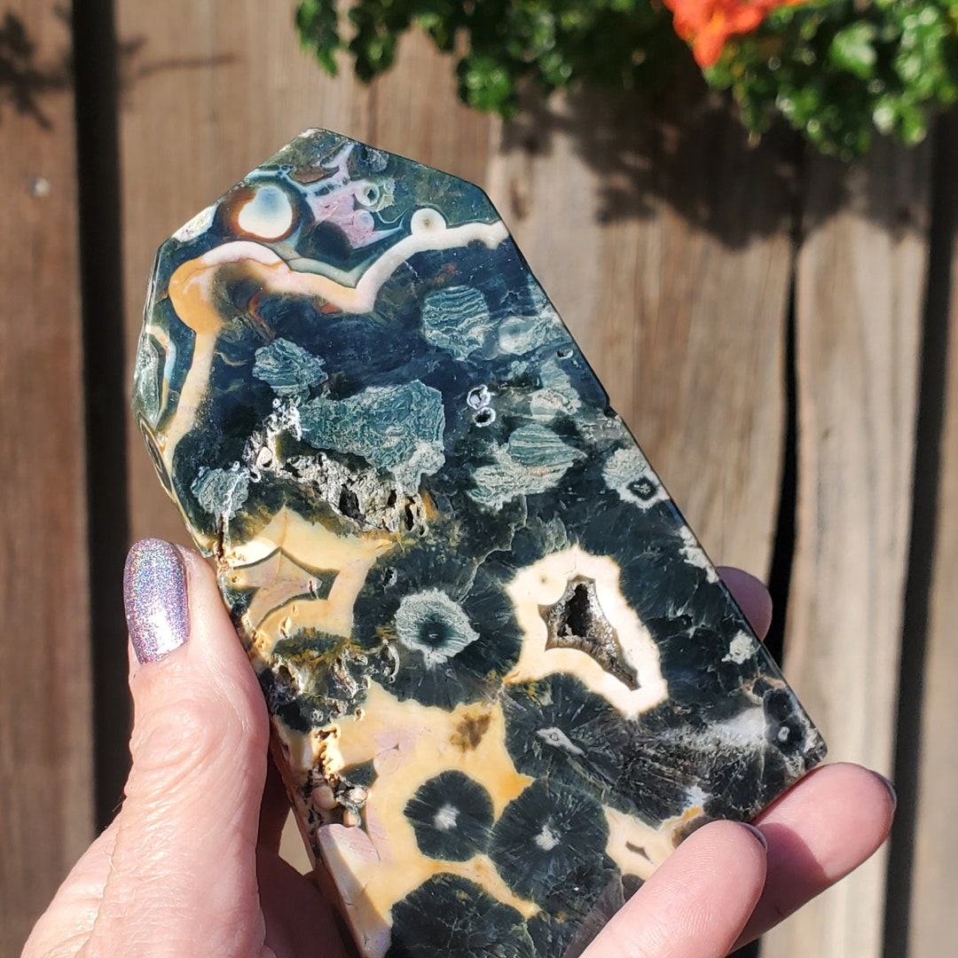 Ocean Jasper PINK Orbicular Veins Thick Display Slab Chunk | 222 Grams ...