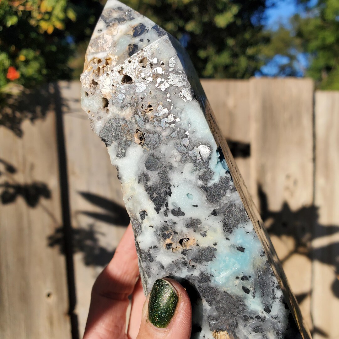 Sky Blue Quartz W/ Terahertz Caribbean Calcite Crystal Tower Point ...