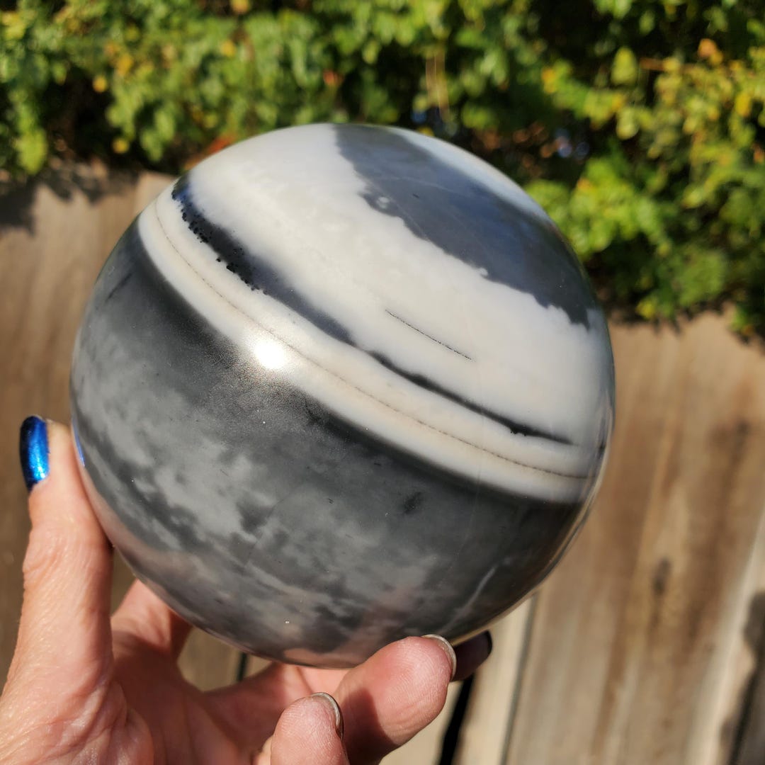 3lbs+ Tai Chi Zebra Black White Banded Crystal Jasper Sphere 1660 Grams ...