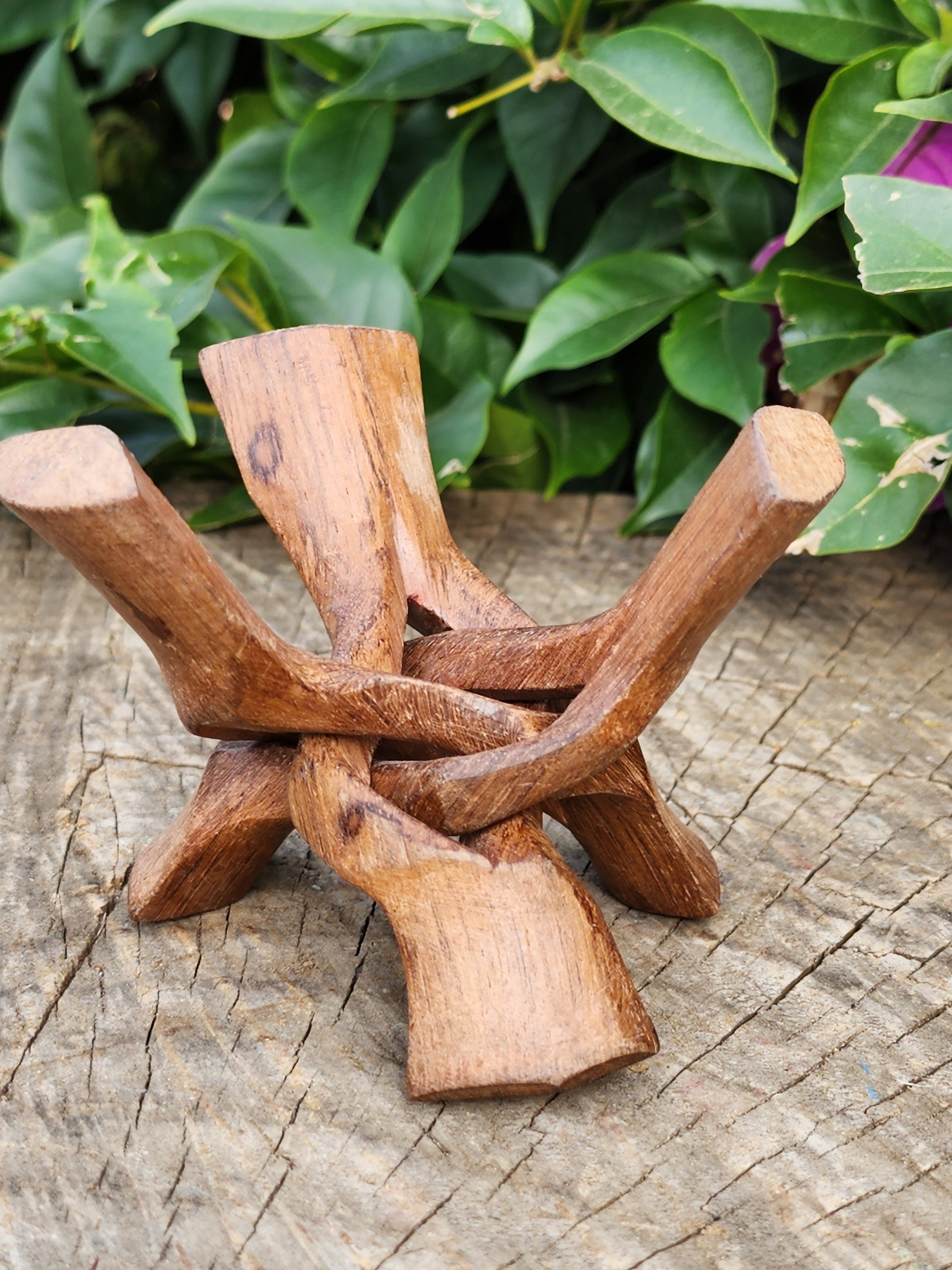 Madagascar Wooden Sphere Holder Stand Hand Carved From One Wood Piece ...