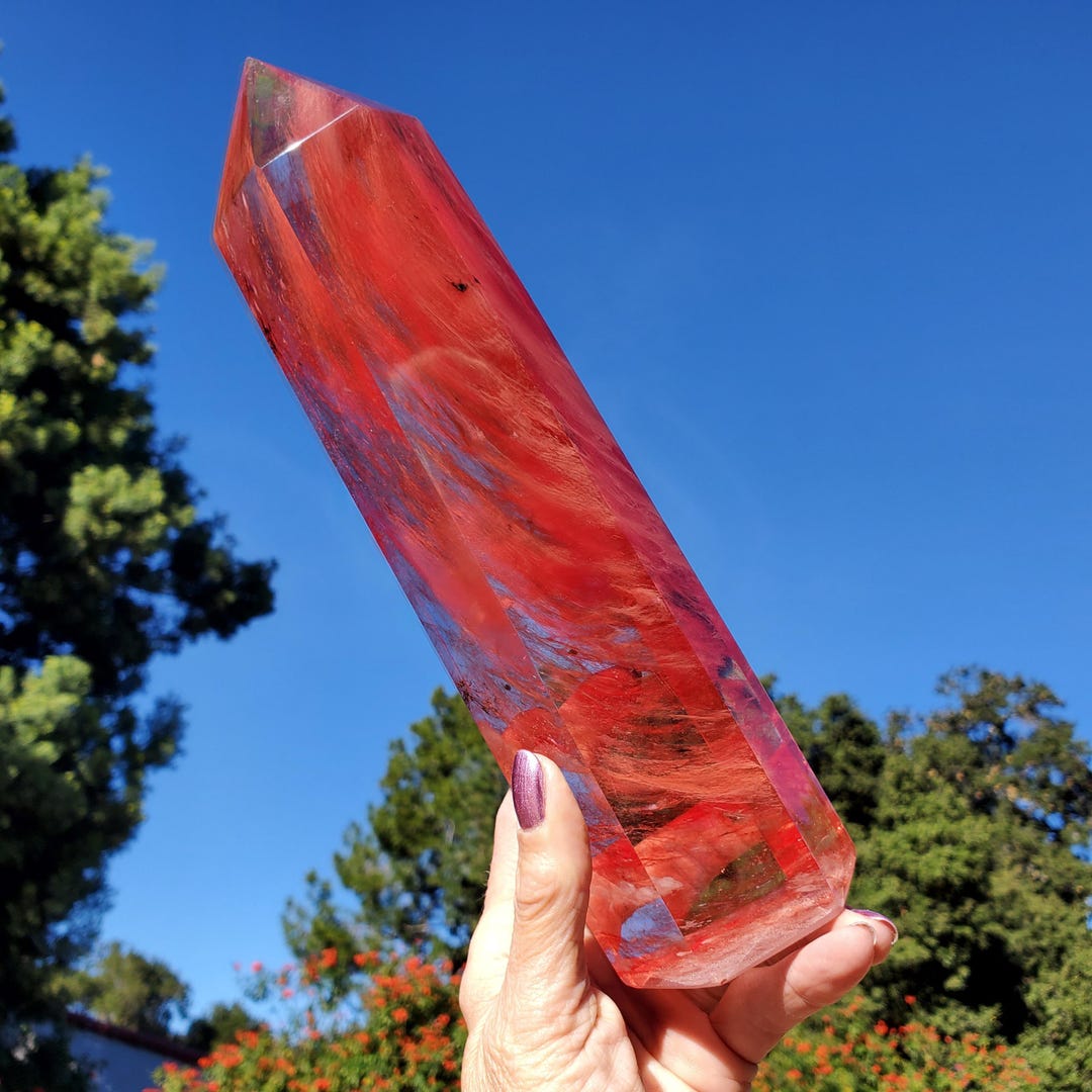 Red Quartz Smelting Stripes See Through Crystal Tower| 1140 Grams Night ...