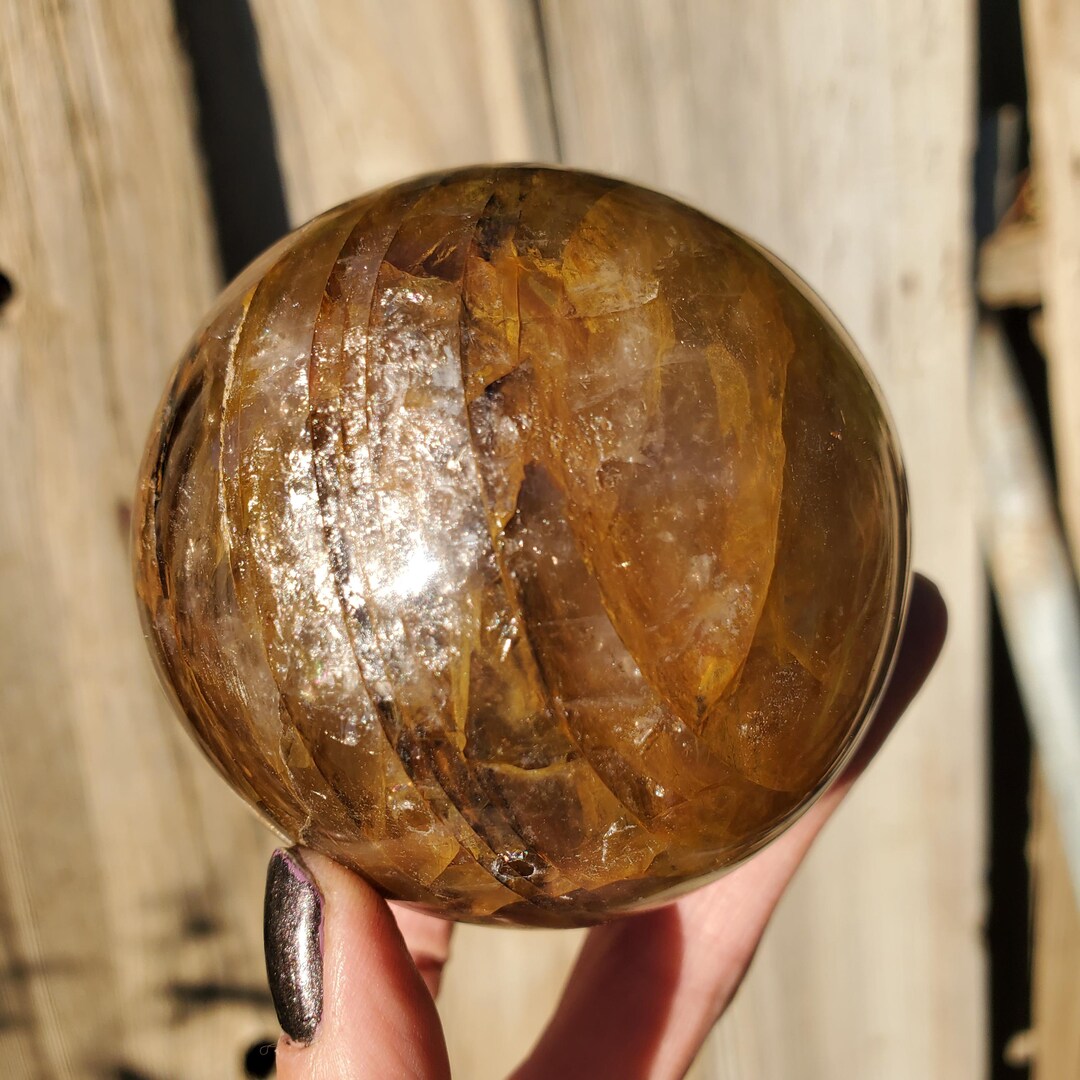 Flashy Dark Golden Healer Quartz Sphere Crystal 520 Grams | 74mm | 1lbs ...