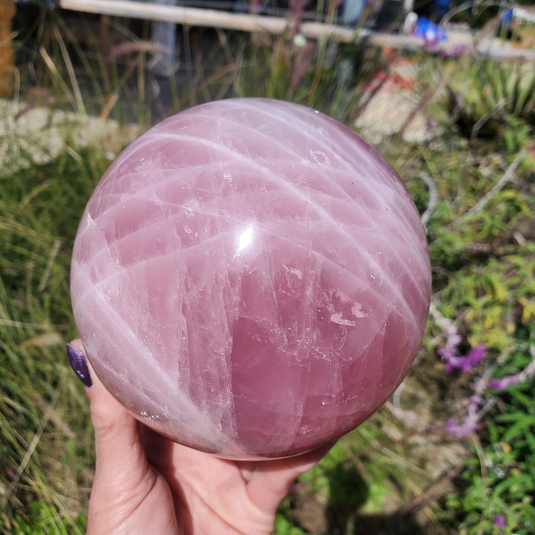 Large Pink Rose With Asterism Star Quartz Sphere Crystal | 2050 Grams ...