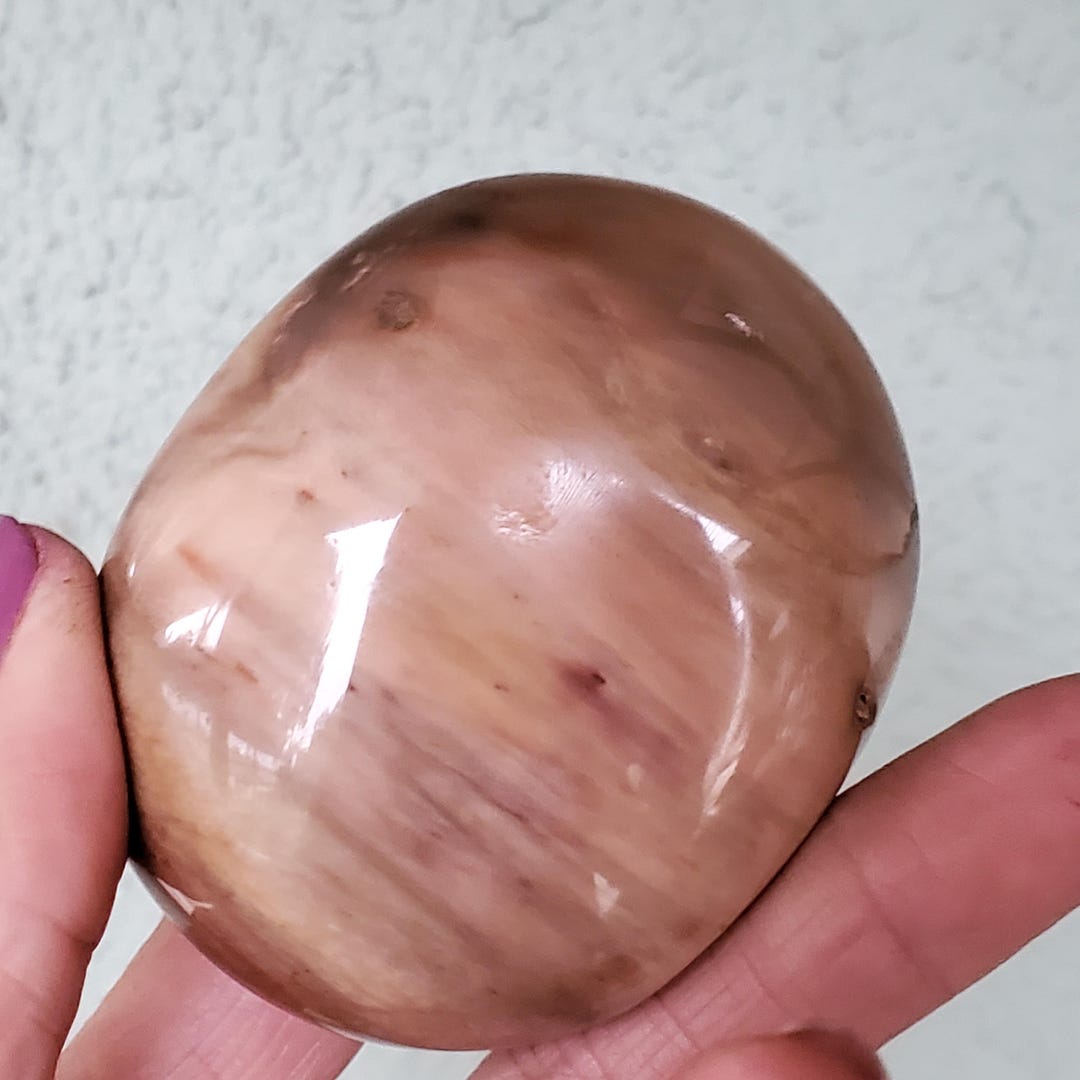 Petrified Wood Soft Pink Beige Stripe Large Palmstone Healing Crystal ...