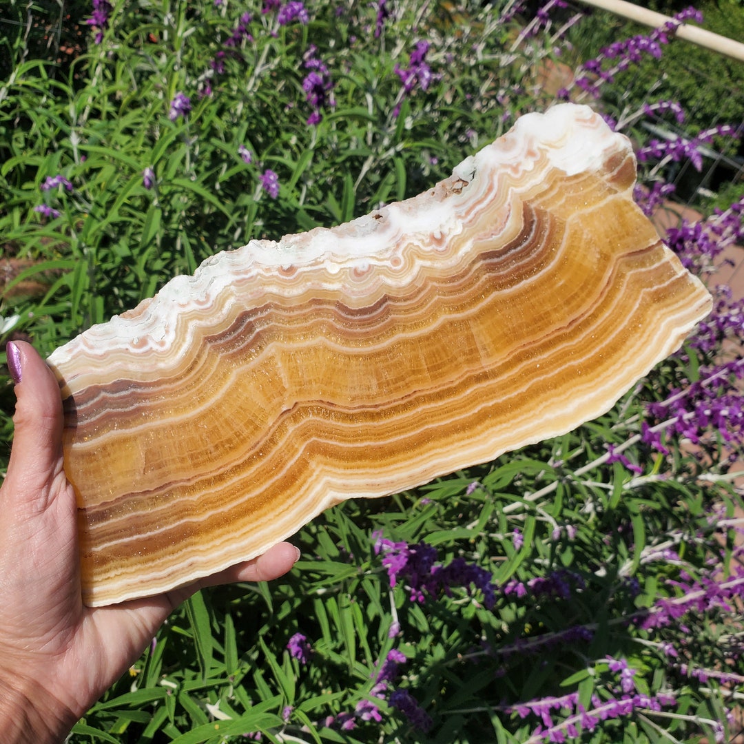 Orange Calcite Banded Polished Display Slice Tile Slab 1060 Gram 2lbs ...