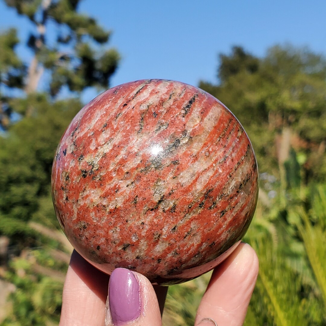 Imperial Red Feldspar Metamorphic Granite Stone Crystal Sphere 382 ...