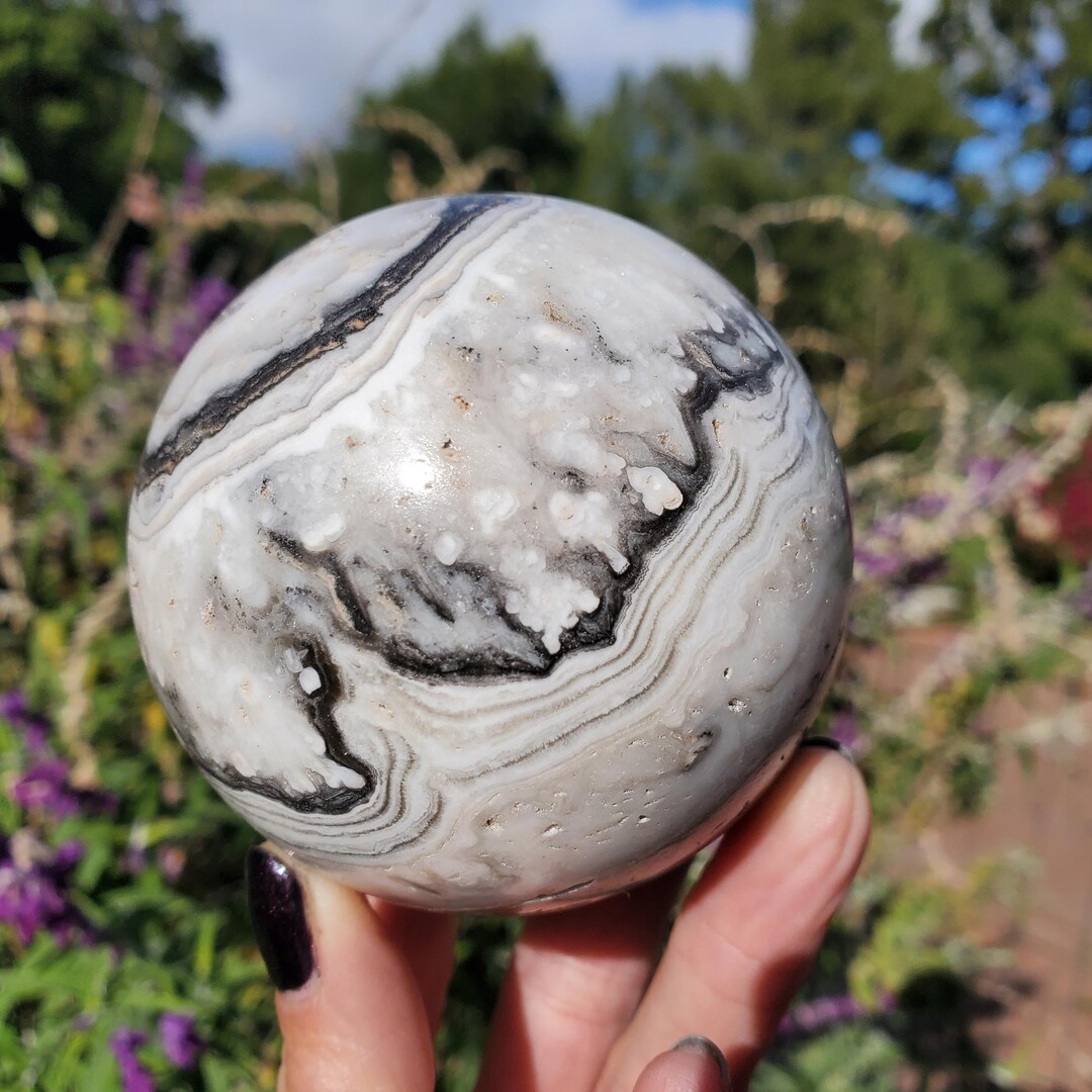 Calcite Banded Smoky Quartz Crystal Sphere | Hand Picked | 536 Grams ...