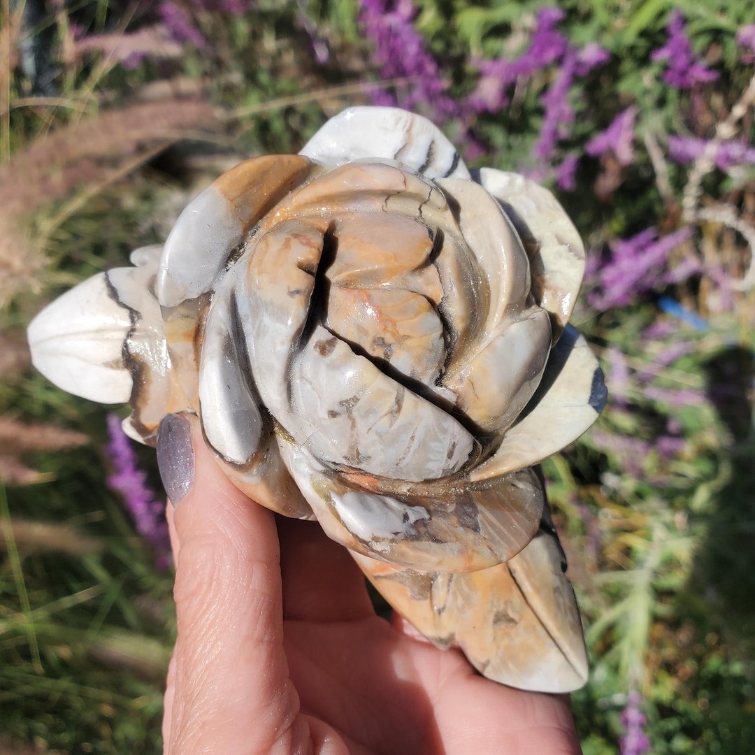 Volcano Agate Rose Flower Carving Hand Made Healing Crystal Stone 306 ...