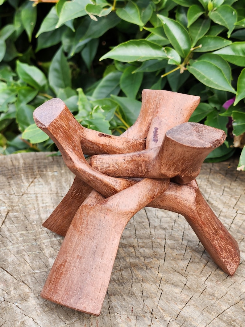 Madagascar Wooden Sphere Holder Stand Hand Carved From One Wood Piece ...