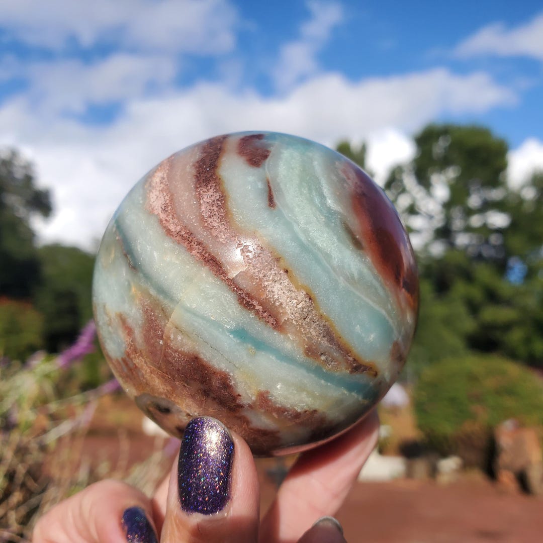 Blue Caribbean Calcite Banded Sphere 442 Grams - Etsy