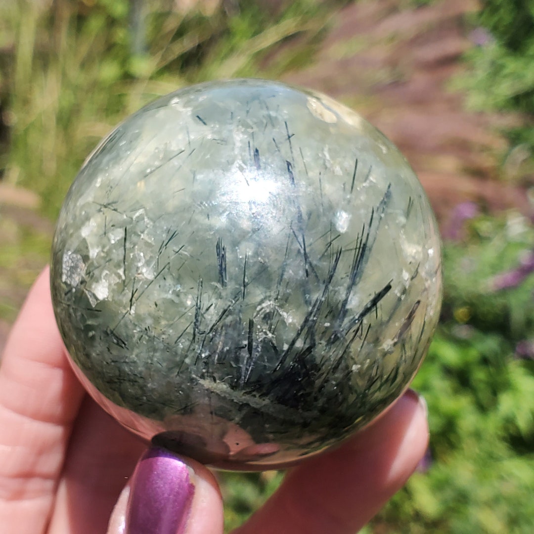 Rutilated Needle Prehnite Sphere Black Tourmaline 306 Grams 59mm - Etsy