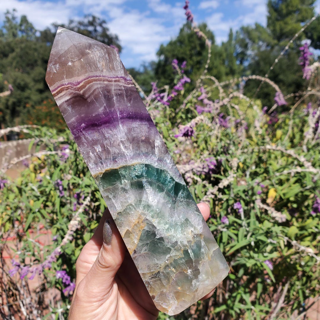 Fluorite Rainbow Purple Pink Green Crystal Tower Point | AA Grade ...