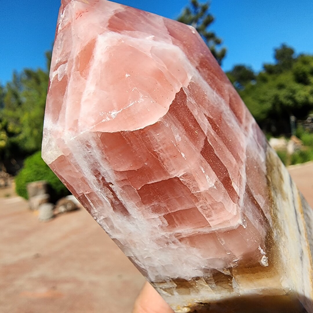 Rose Calcite Pink Red Banded Tower Point Crystal | 1lbs 9oz | 708 Grams ...