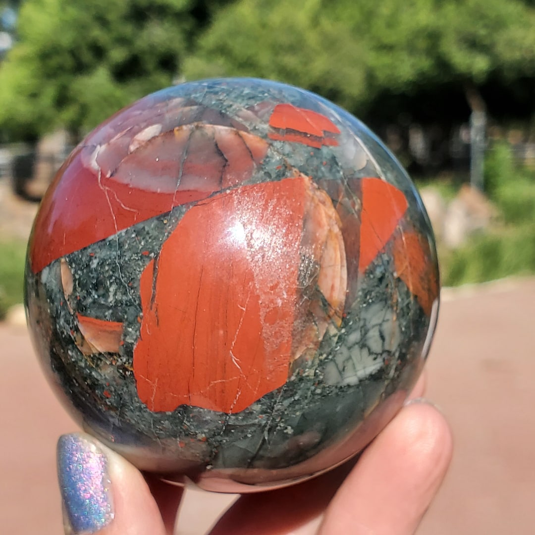 African Bloodstone Seftonite Sphere Orb Ball Red Stripes 70MM 474 Grams ...