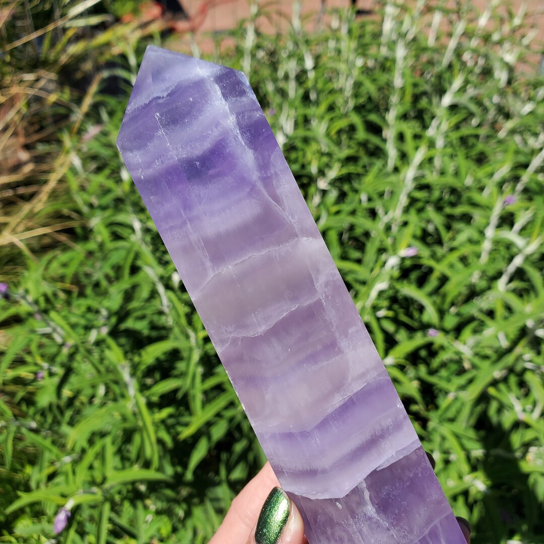 Purple Pink Fluorite Banded Crystal Tower Point | A Grade | 780 Grams ...