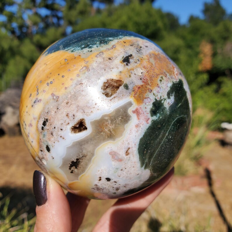 Large Ocean Jasper Sphere W Caves Marine Jasper 868 Grams | 2lbs 1oz ...