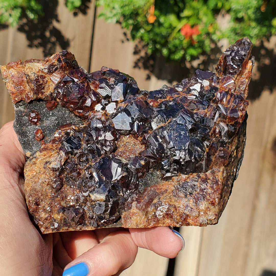 Red Garnet Cluster Cubes Specimen Druzy Crystal W/ Sphalerite 590 Grams ...