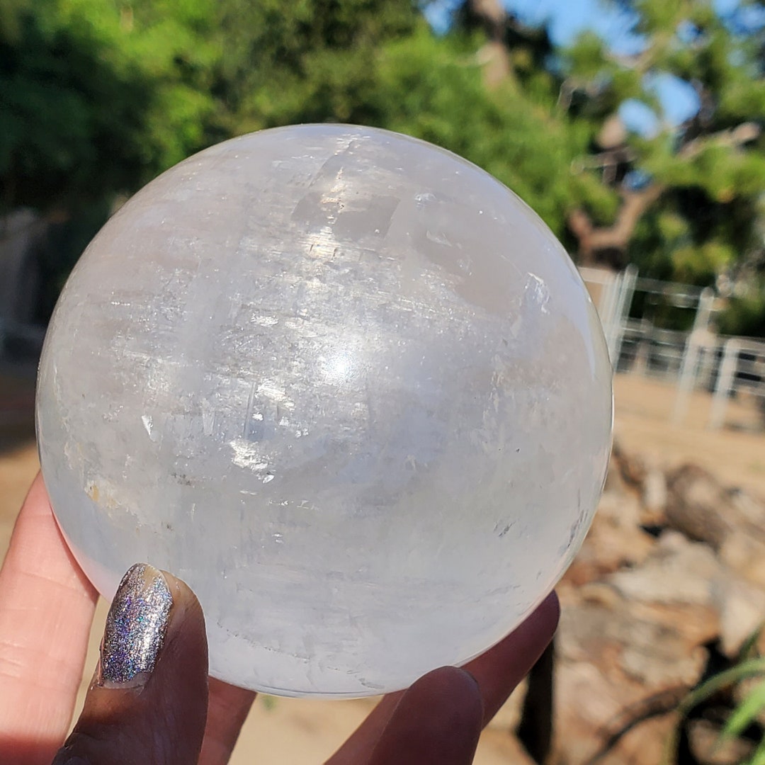 White Optical Calcite Crystal Sphere Many Flashes Rainbows - Etsy