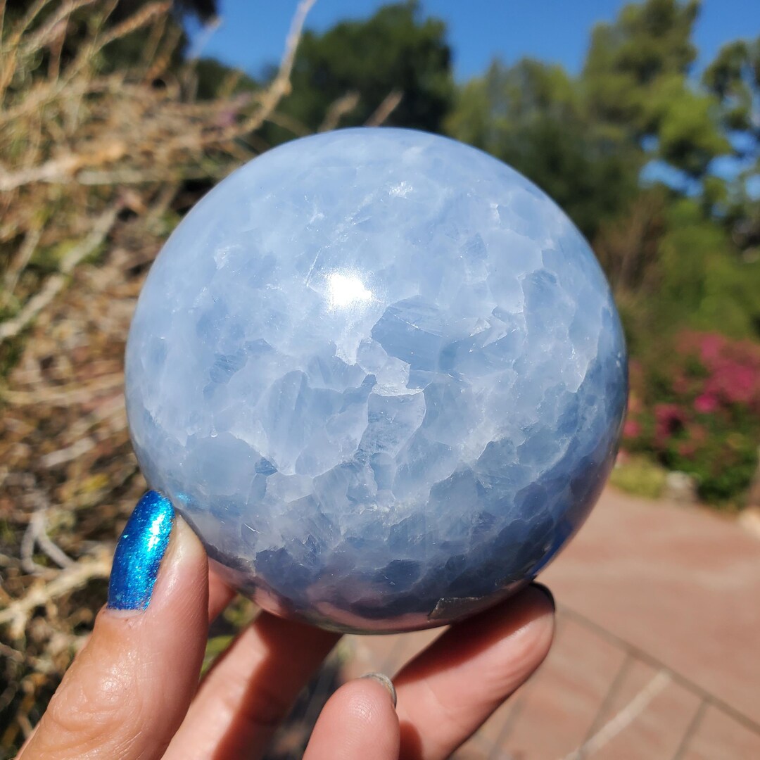 Blue Calcite Sphere | Stunning Crystalline Structures | 596 Grams L ...