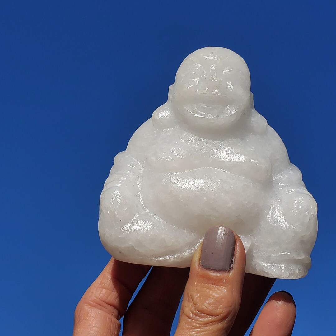 White Jade Hotai Laughing Big Belly Buddha Sitting Figurine 348 Grams ...