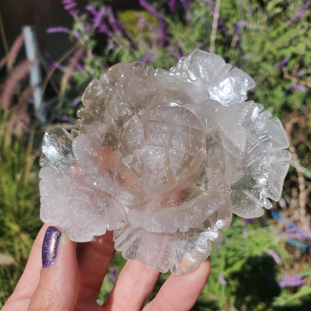 Light Smoky Quartz Rose Flower Hand Made Healing Crystal Carving 364 ...