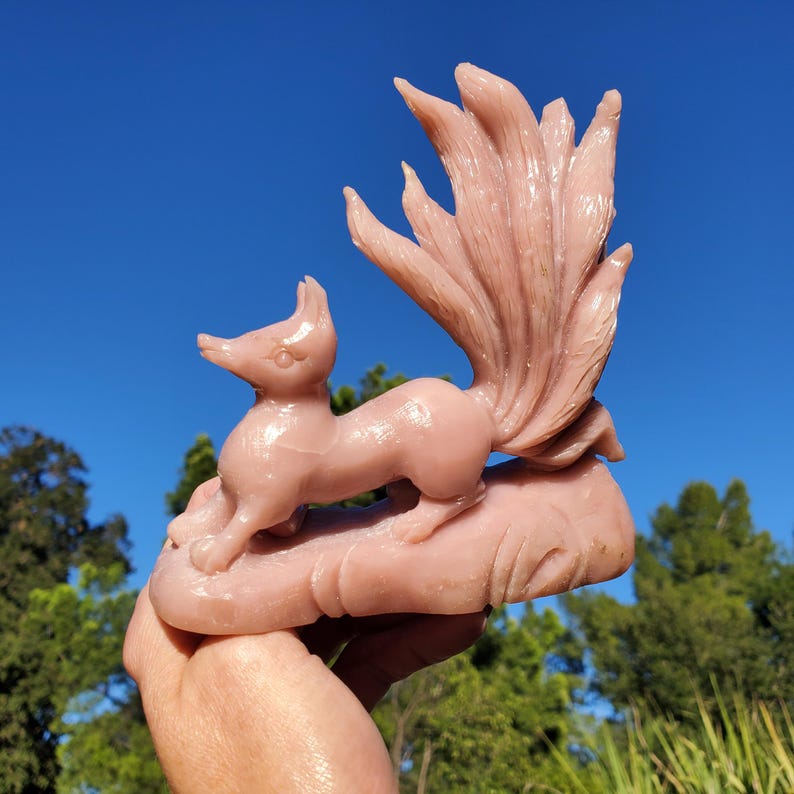 Nine Tail Fox Pink Opal Hand Carved Crystal Figurine 464 Grams - Etsy UK