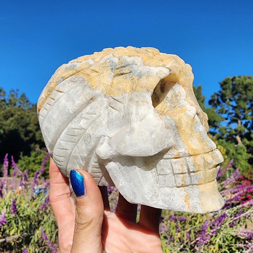Large Skull Half-face Calcite Mix Crystal Indian Skull Carving | 770 ...