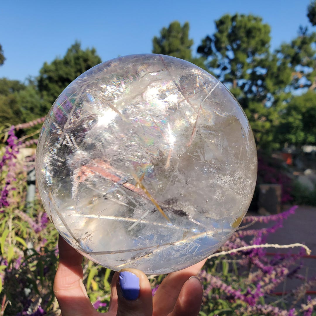 5lbs+ Rutilated Clear Garden Quartz Rutile Rainbow Sphere 2540 Grams ...