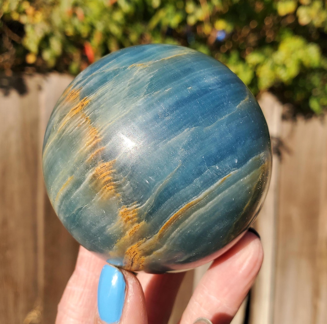Blue Onyx Aquatine Lemurian Calcite Sphere Crystal | 442 Grams | 71mm ...