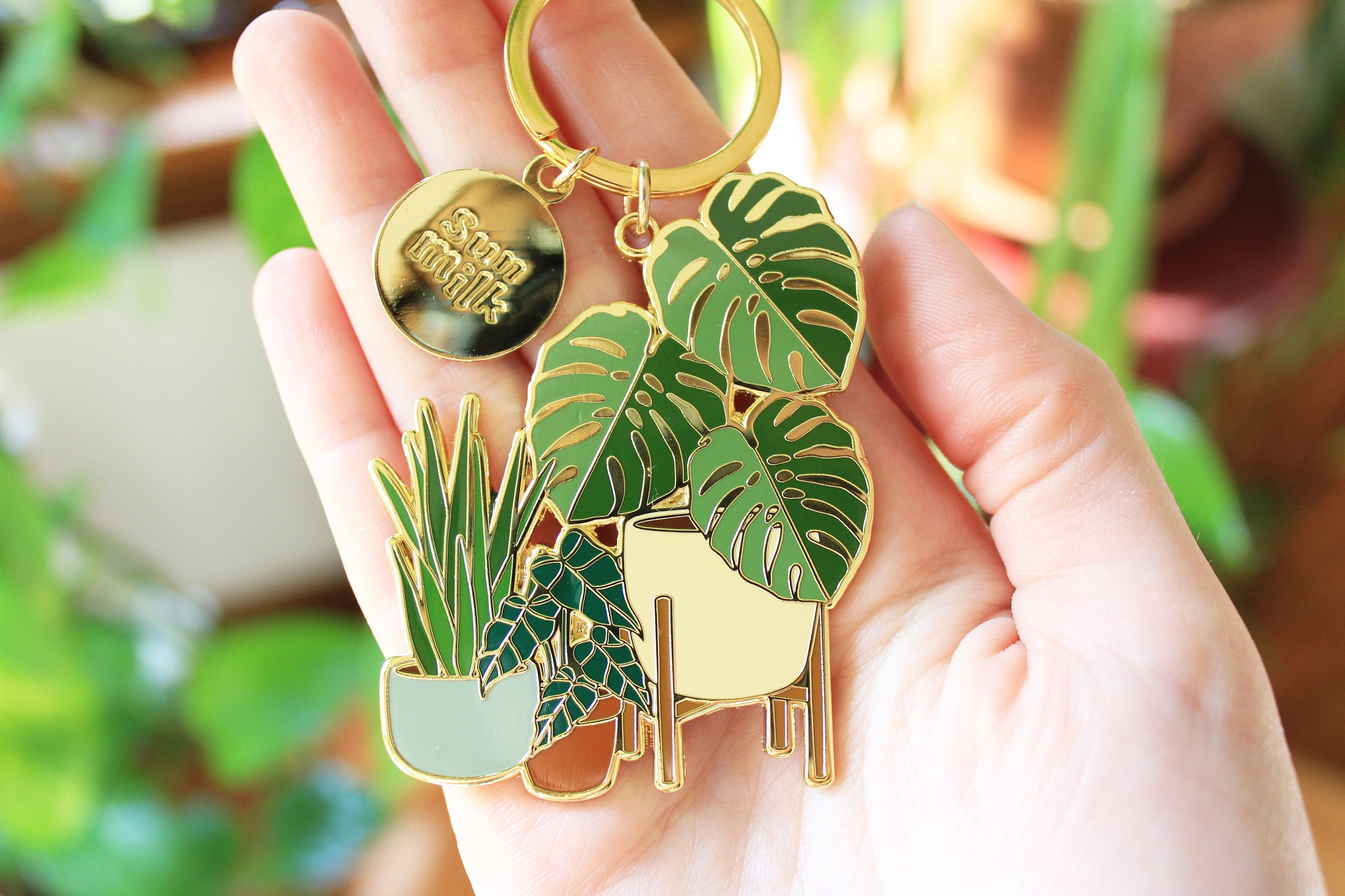 Plant Keychain Enamel Gold Plant Keychain Monstera | Etsy