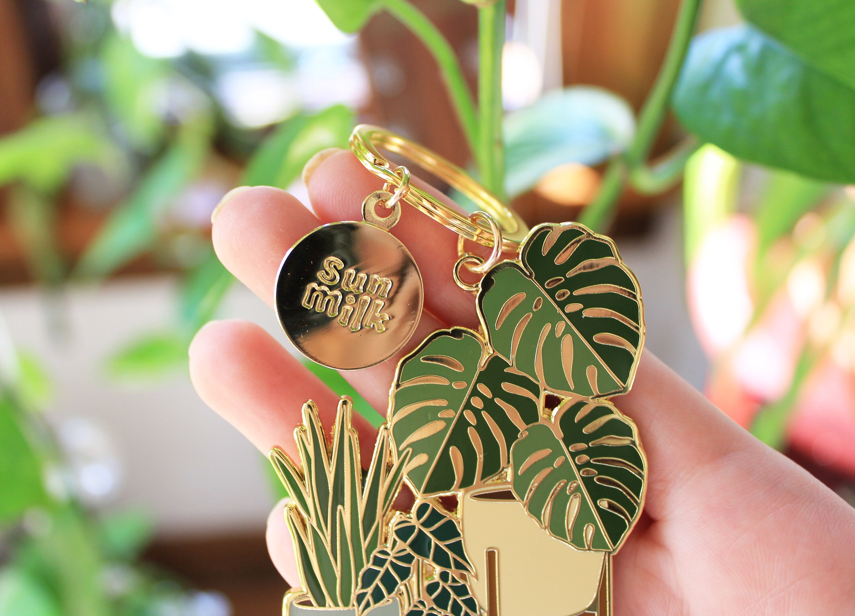 Plant Keychain Enamel Gold Plant Keychain Monstera | Etsy