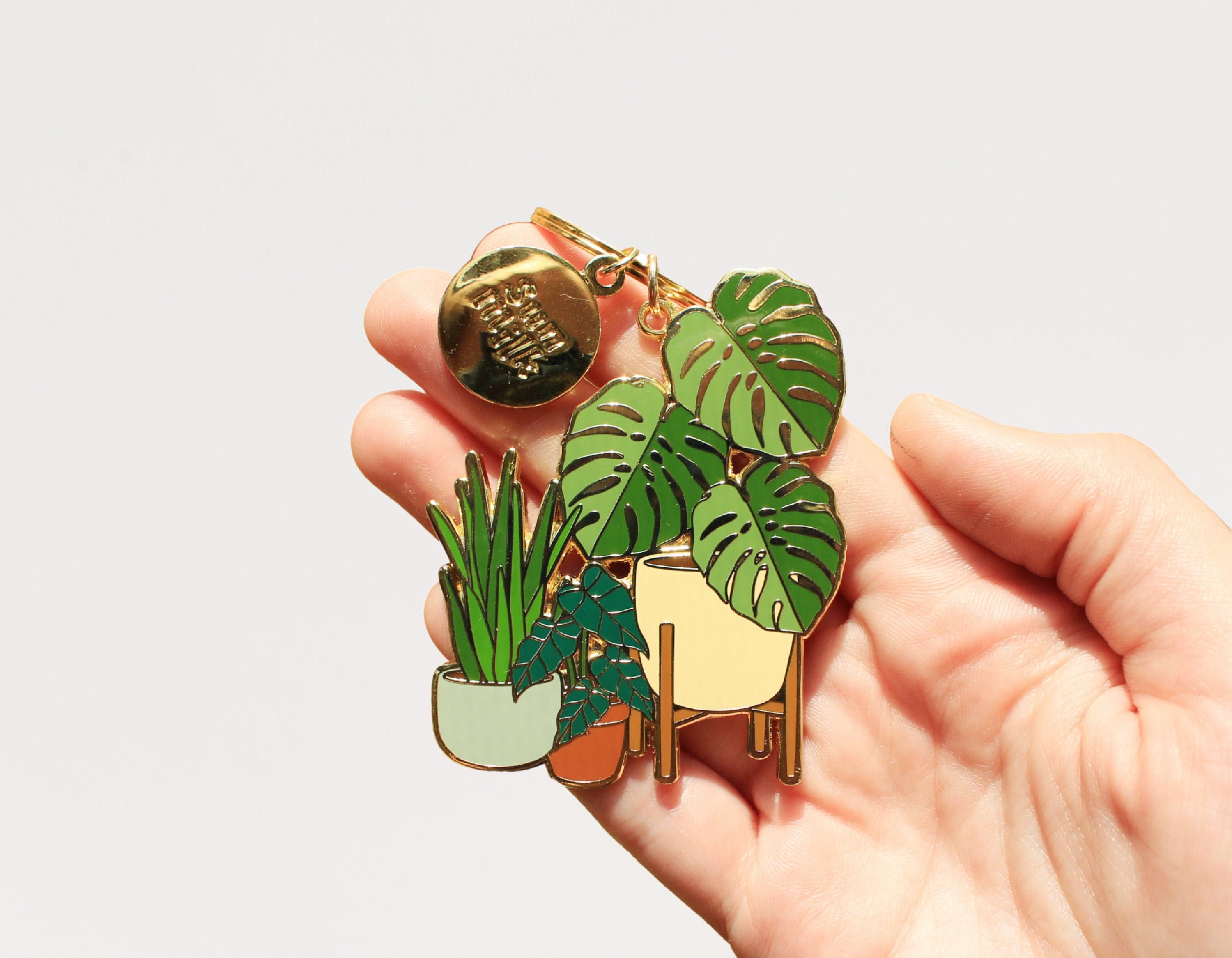 Plant Keychain Enamel Gold Plant Keychain Monstera | Etsy