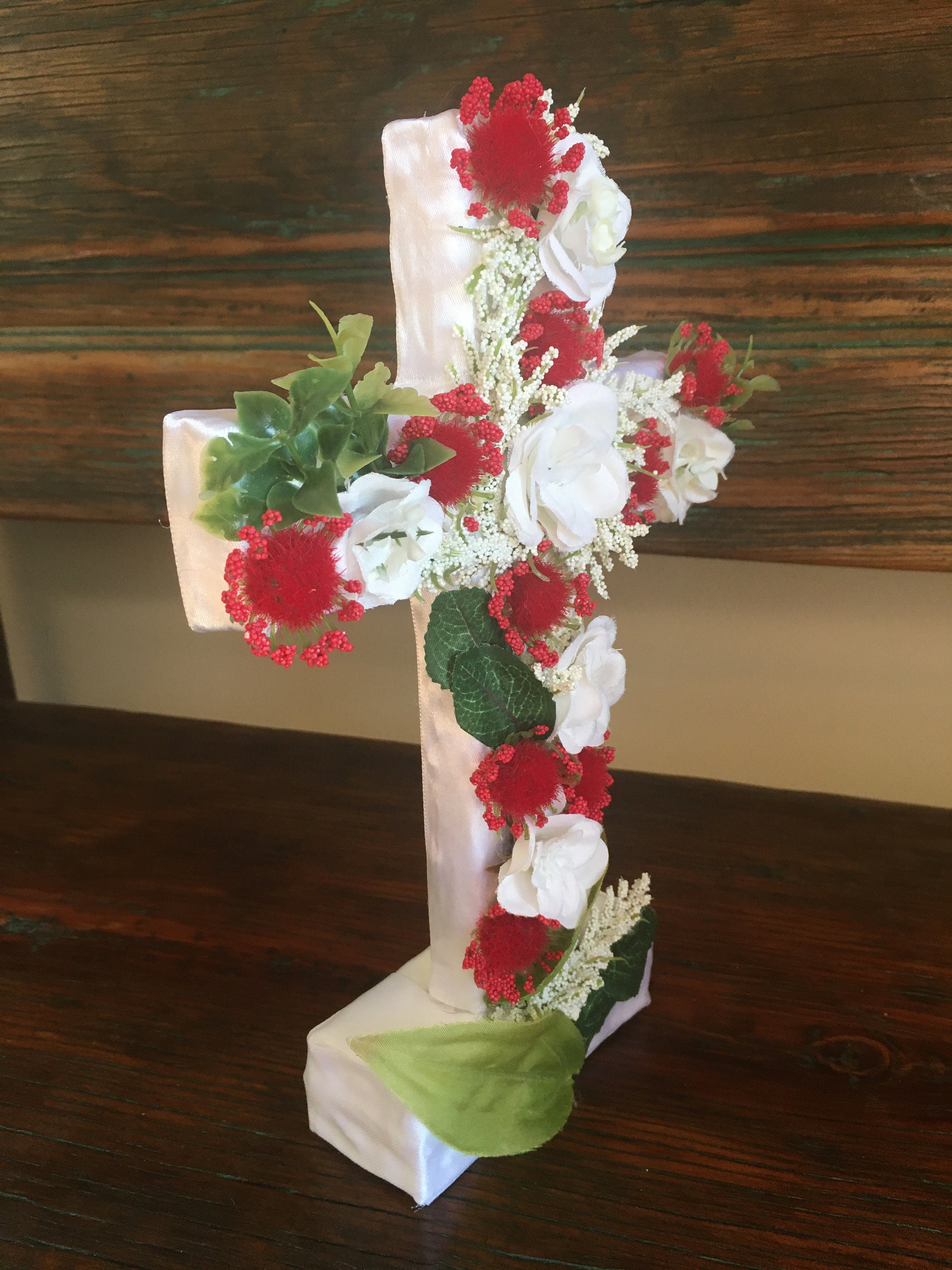 Scarlet, White Floral Cross - Etsy