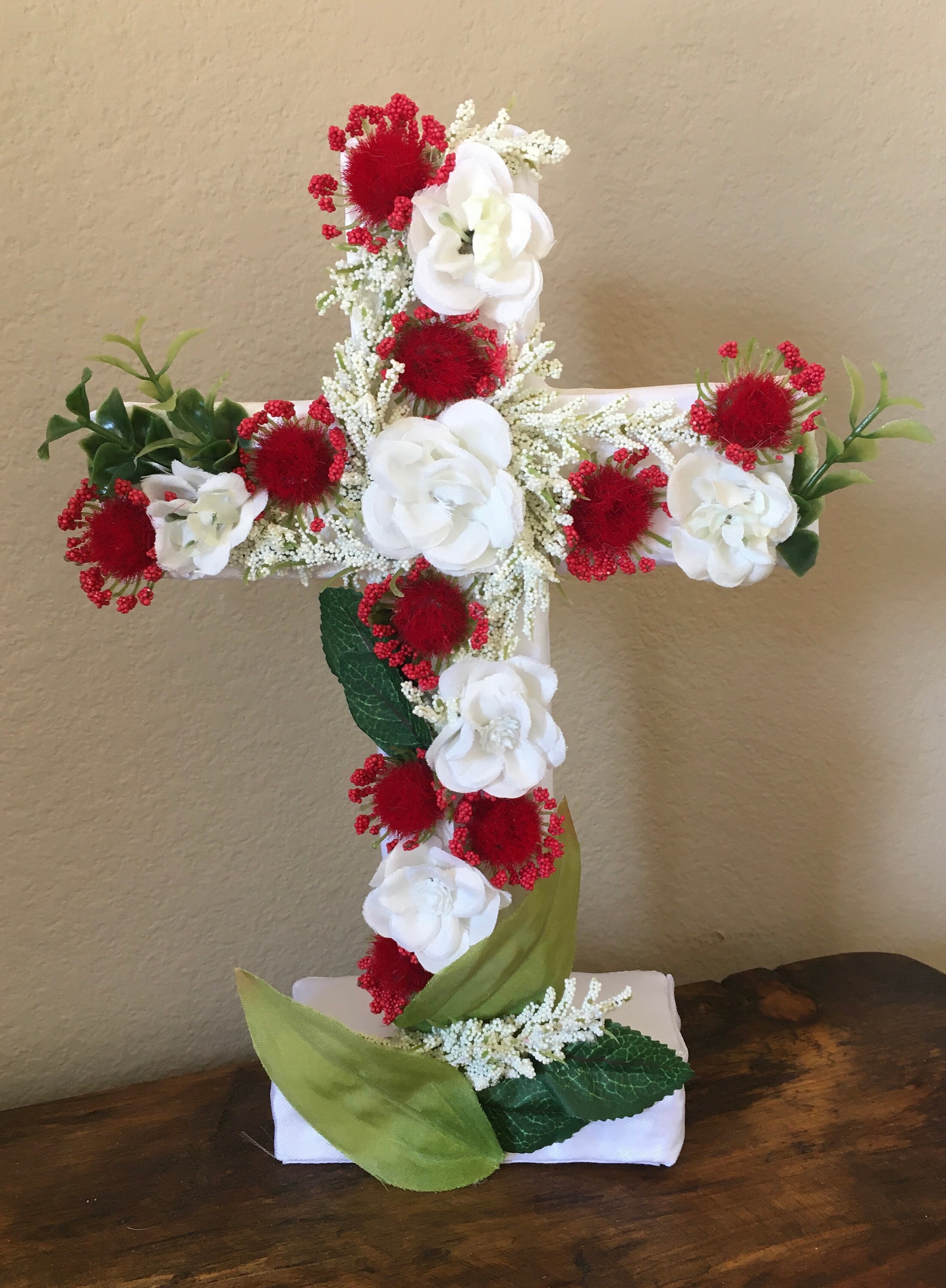 Scarlet, White Floral Cross - Etsy