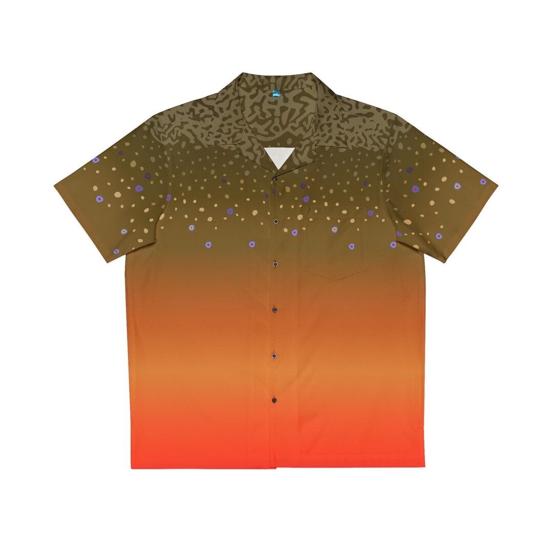 Brook Trout Skin Pattern Hawaiian Shirt | Fishing Button up All Over ...