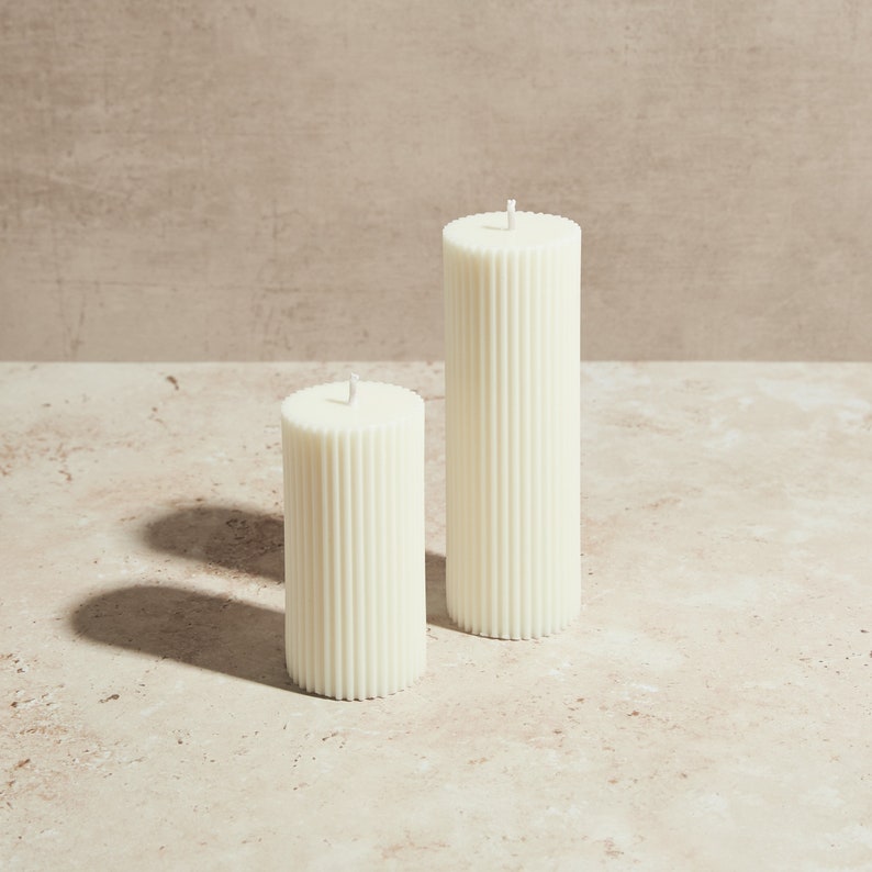 Large Ribbed Pillar Candle | Soy Wax | Hand Poured | Apothecary Home ...
