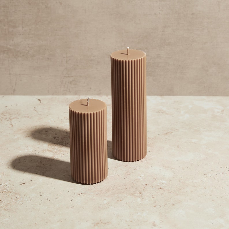 Large Ribbed Pillar Candle | Soy Wax | Hand Poured | Apothecary Home ...