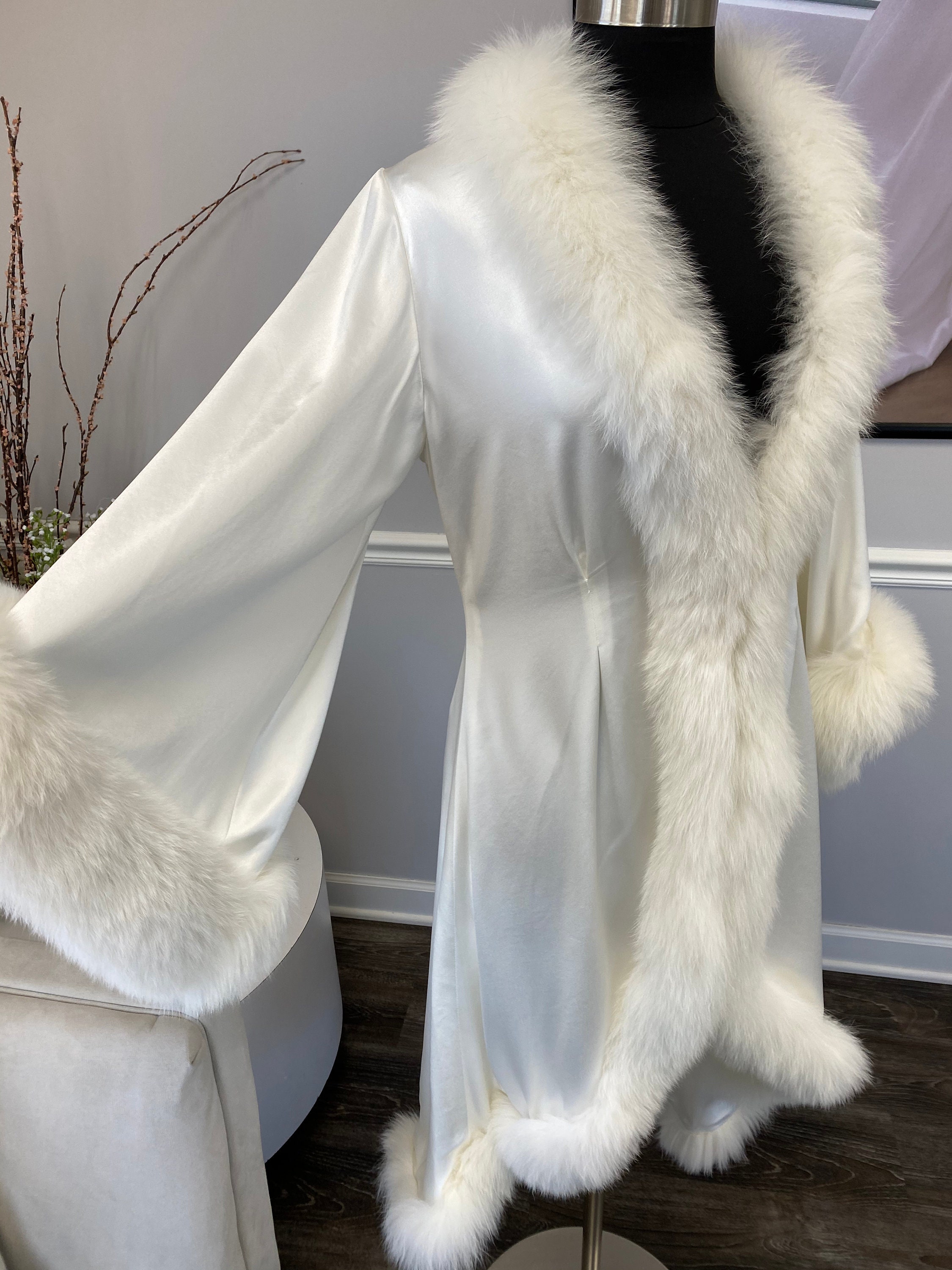 Luxury Silk Fox Fur Robe/luxury Robe/silk Robe/bridal Robe/luxury ...