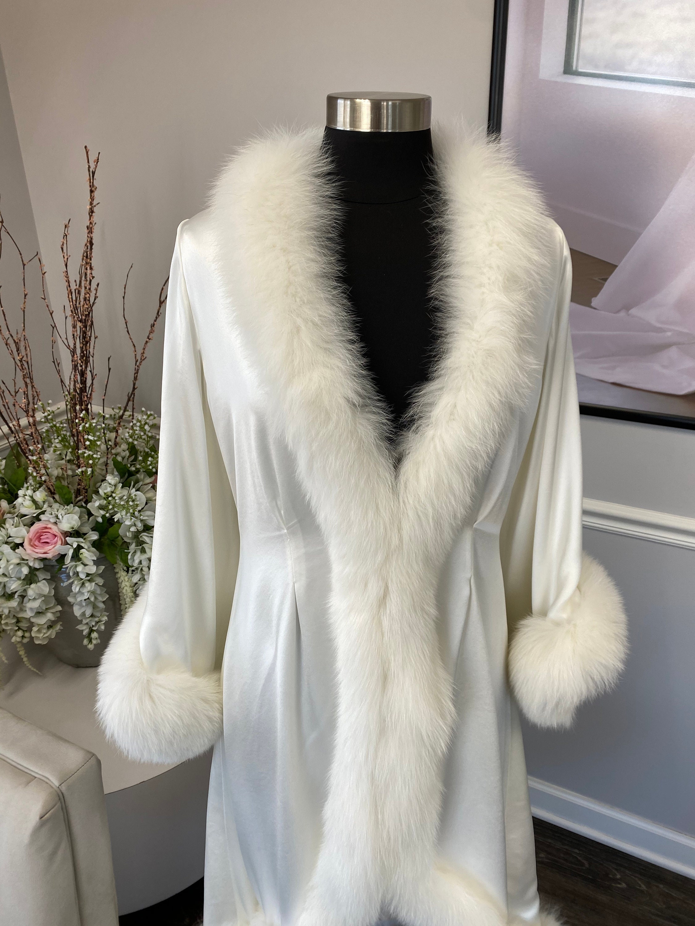Luxury Silk Fox Fur Robe/Luxury Robe/Silk Robe/Bridal | Etsy