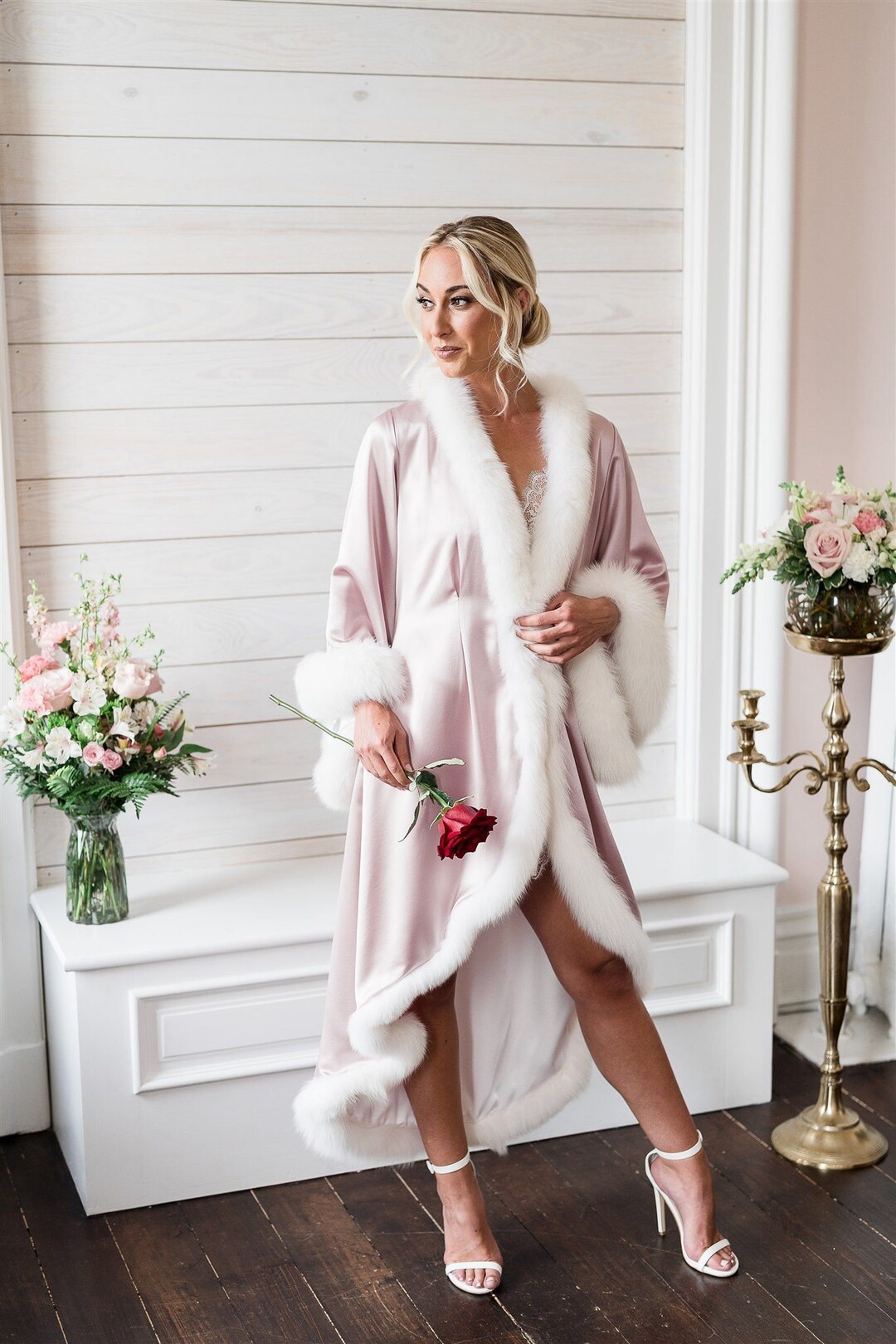 Luxury Fox Fur Robe/luxury Robe/silk Robe/bridal Robe/luxury Bridal ...