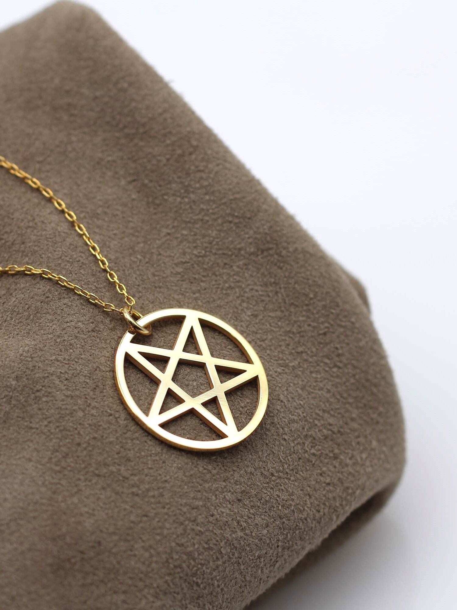 Pentagram Star 14K 18K Real Gold Necklace Pendant 25mm Star - Etsy