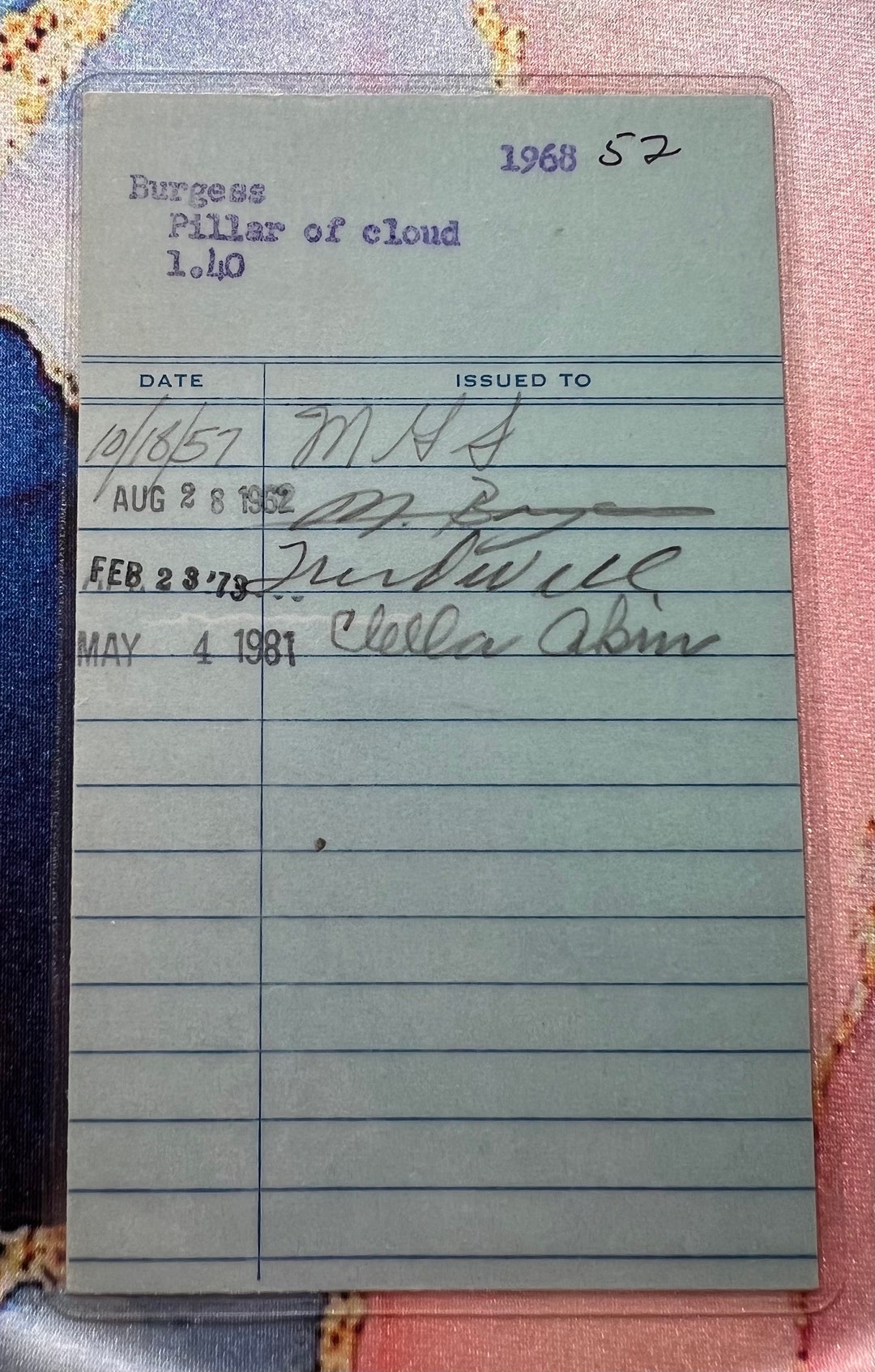 1957 Vintage Library Checkout Card Bookmark pillar of Cloud - Etsy