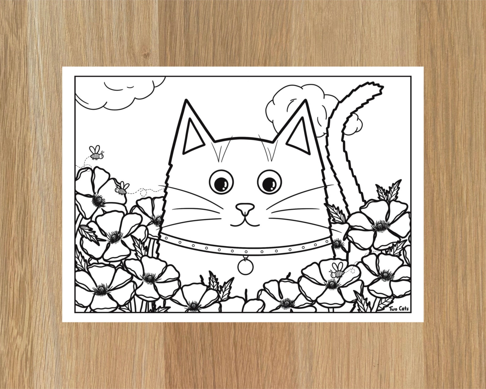 Cat / Kitten Colouring Page Peaceful Poppies, Digital Download ...