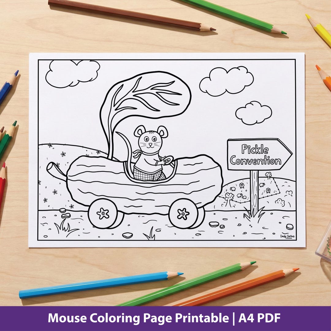 Mouse Coloring Page Printable for Kids & Adults | Pickle Car Mindful ...