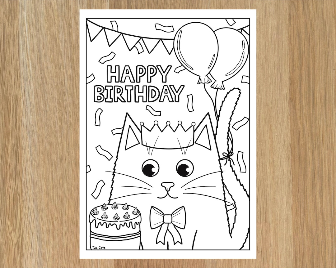 Cat / Kitten Colouring Page Happy Birthday, Digital Download Printable ...