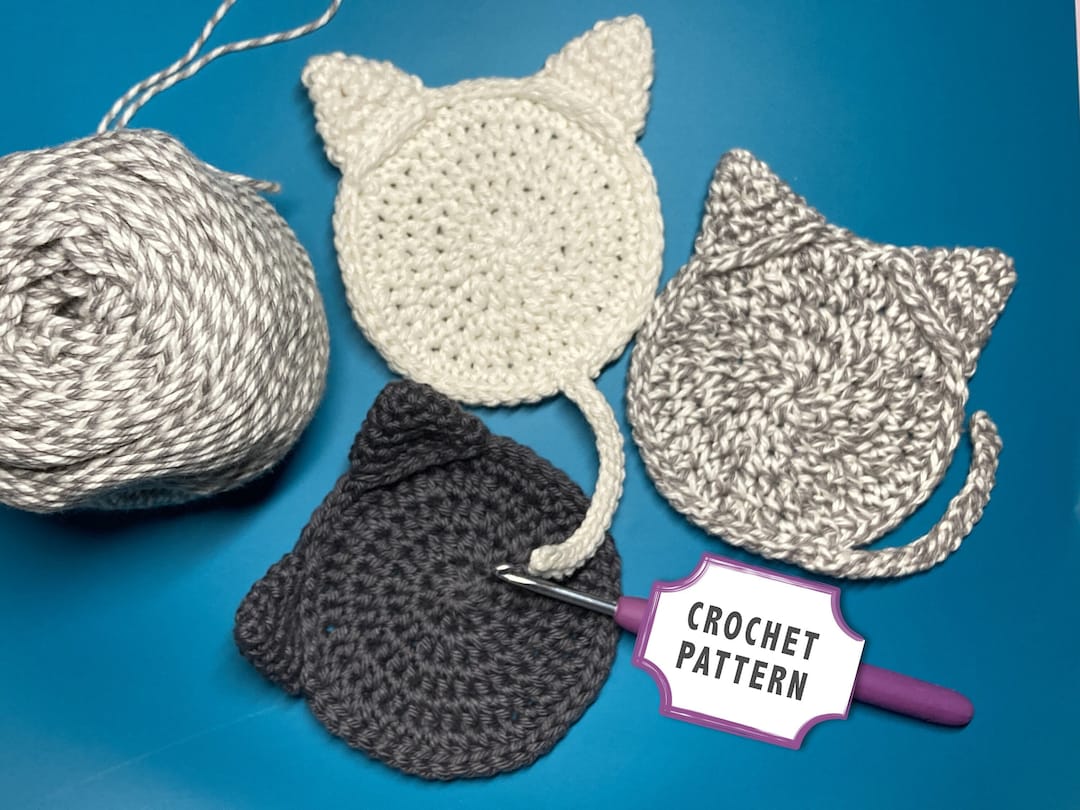 Crochet PATTERN: Cat Coaster With Stand-up Ears and Curly Tail ...