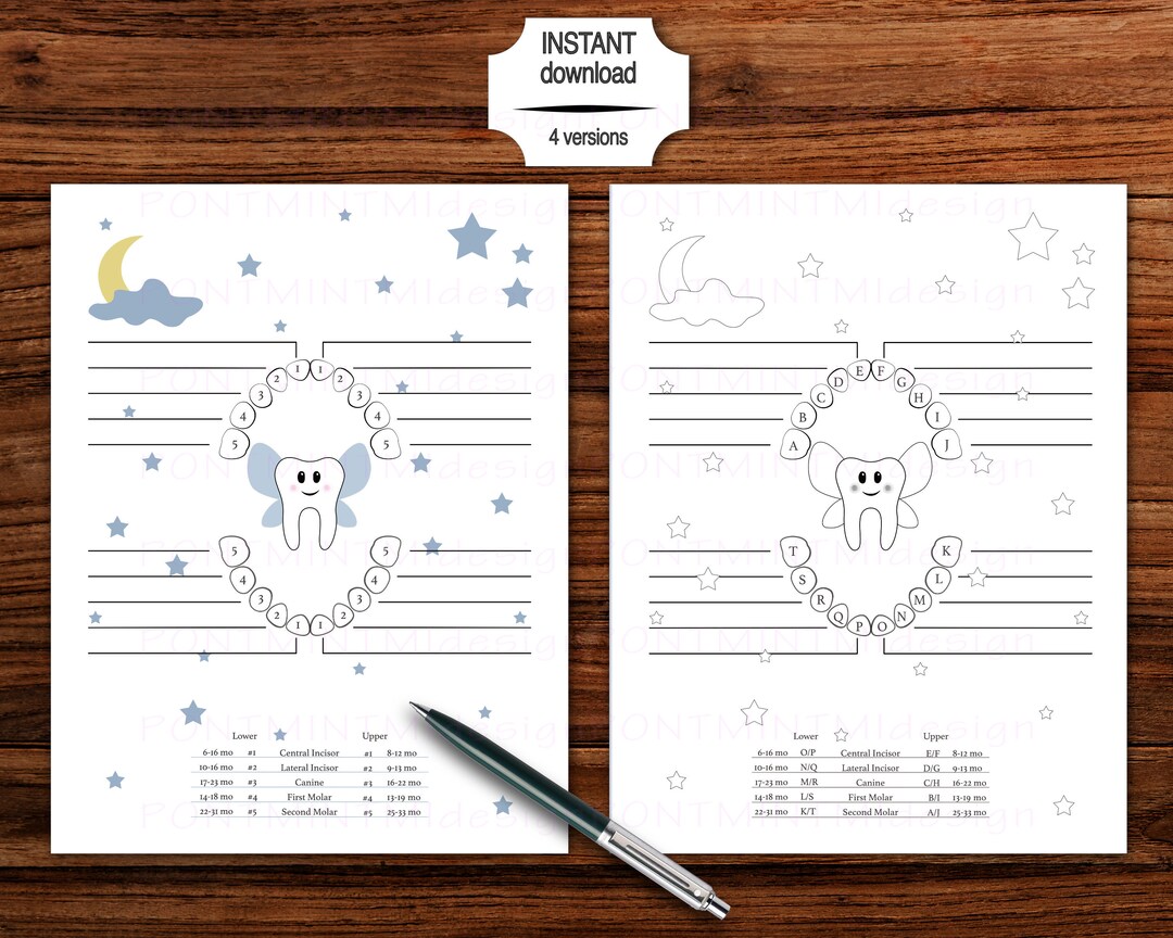 Tooth Fairy Teething Chart Baby Tooth Tracker in Blue-gold and Black ...